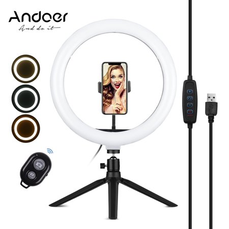 Andoer 10 Inch LED Ring Light Photography Fill-in Lamp 3 Lighting Modes ...