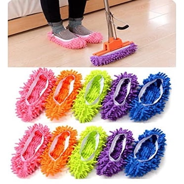 Dust Floor Cleaning Purple Microfiber Stretchy Cuff Foot Mop Slippers ...