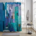 Abstracts Painting Buildings Shower Curtain for Bathroom, Blue Green ...