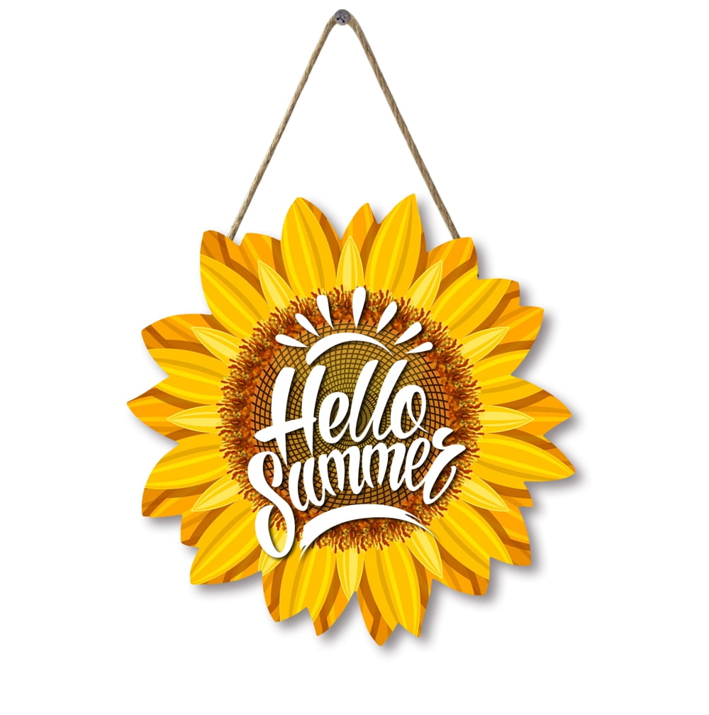 Sunflower Hello Summer Wood Door Hanger 12 Inch Large Wooden Flower ...