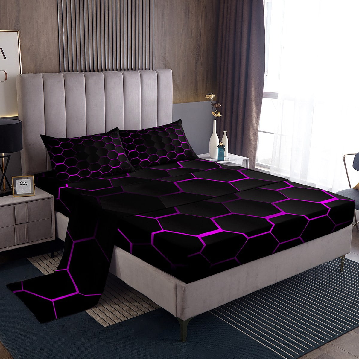 Click here for Yst Purple Geometric Sheet Set 3d Hexagon Pattern... prices