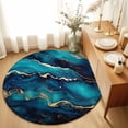 Blue Bronzing Marble Area Rug, Fluid Modern Abstract Art Non-Slip Felt ...