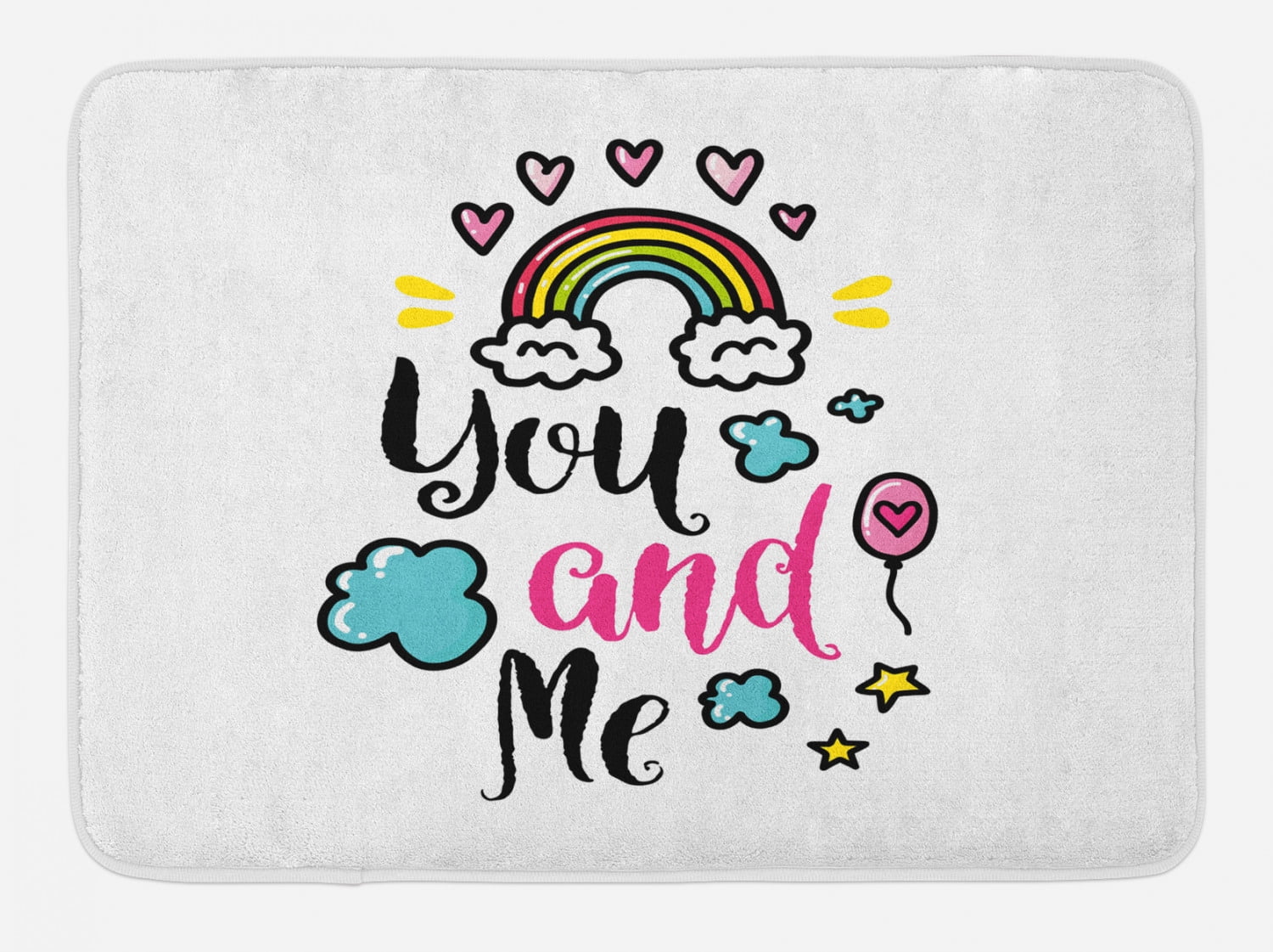 Inspirational Bath Mat, You and Me Quote with Rainbow Clouds and Hearts ...