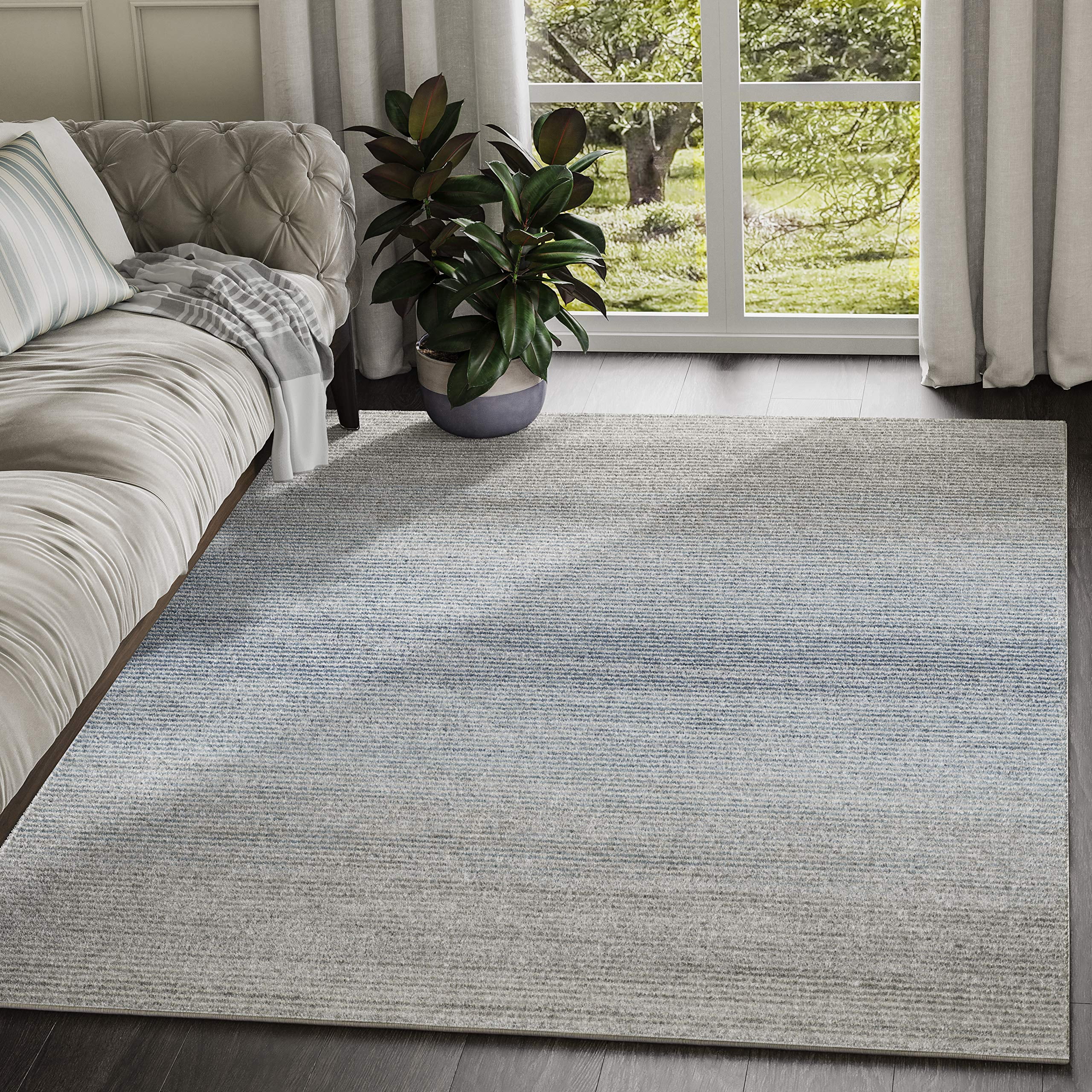 Abani Vista Collection Modern 7'9" x 10'2" Blue Multi-Lines Area Rug ...