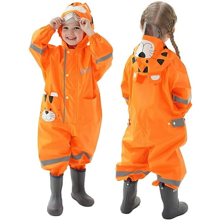 Kids Raincoats Boys Girls Rainwear Hooded 3D Animal Waterproof Rainsuit Poncho One Piece Puddle ...
