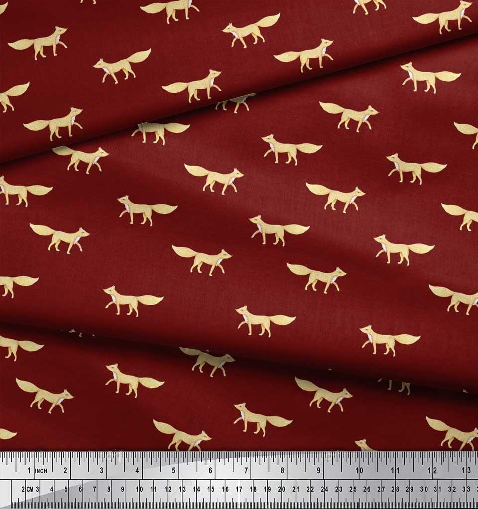 Soimoi Satin Silk Fabric Fox Animal Print Fabric by the Yard 42 Inch ...
