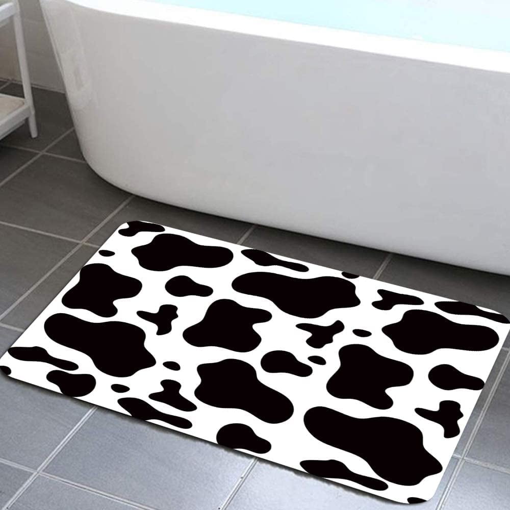 Farm Animal Bath Mat for Bathroom, Black and White Cow Pattern Animal ...