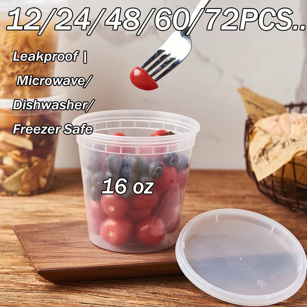 16 oz. Plastic Food and Drink Storage Containers Set with Lids ...