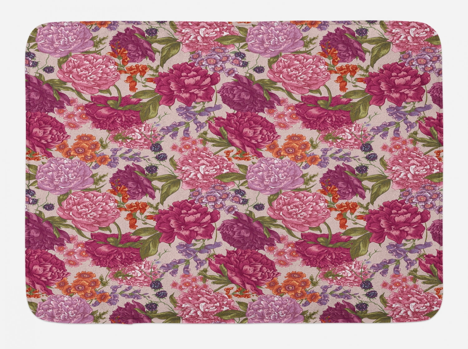 Shabby Chic Bath Mat, Peonies Blackberry and Wild Flowers in Vintage ...