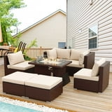 RADIATA 7 Pcs Outdoor Furniture with Fire Pit Table, Espresso Wicker ...