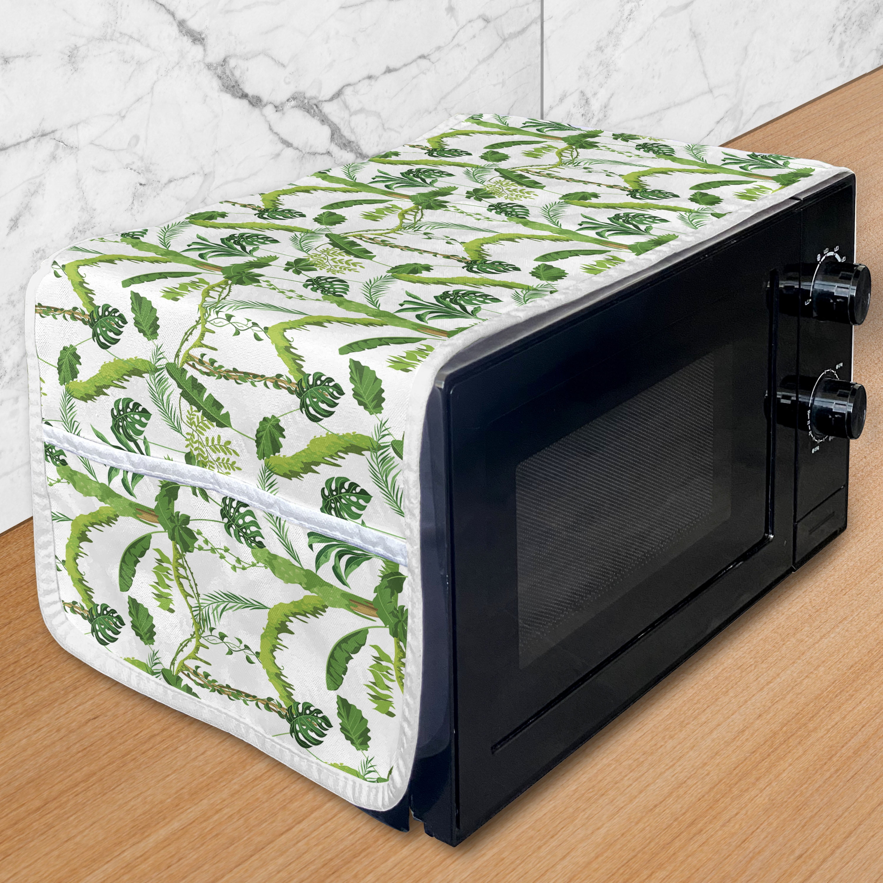 Tropical Microwave Oven Cover, Jungle Foliage Coconut Palm Tree Leaves ...