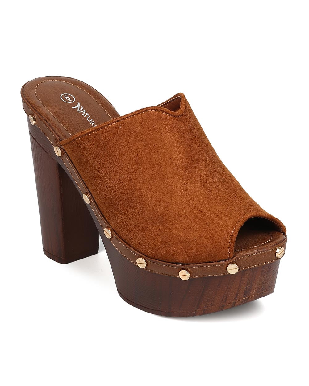 New Women Nature Breeze Maroon-12 Faux Suede Peep Toe Chunky Heel ...