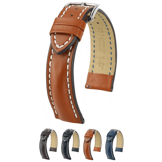 Hirsch Heavy Calf Leather Watch Strap - Golden Brown - L - 18mm ...