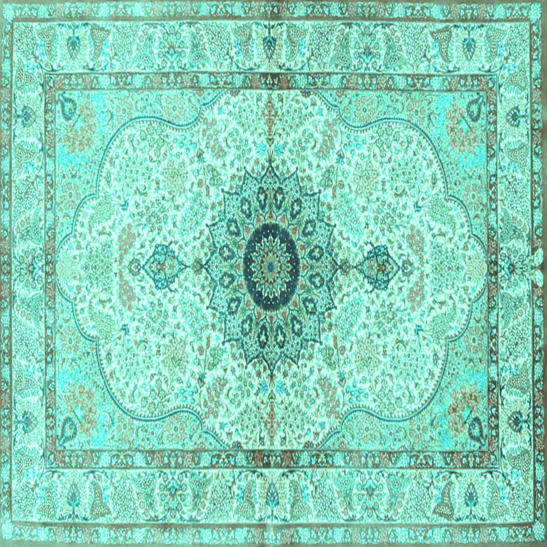 Ahgly Company Machine Washable Indoor Square Medallion Turquoise Blue ...