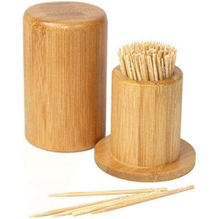 FanShow Natural Bamboo Toothpick Holder Toothpick Dispenser Box Cotton ...