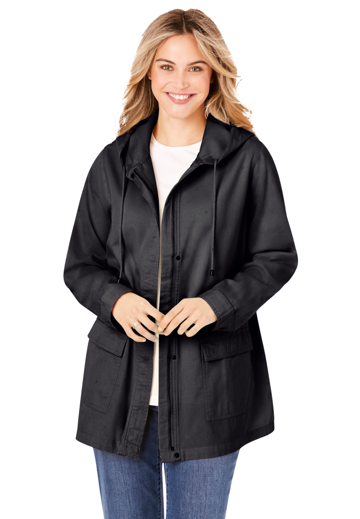 Woman Within Women's Plus Size Lightweight Hooded Jacket - 14/16, Black ...