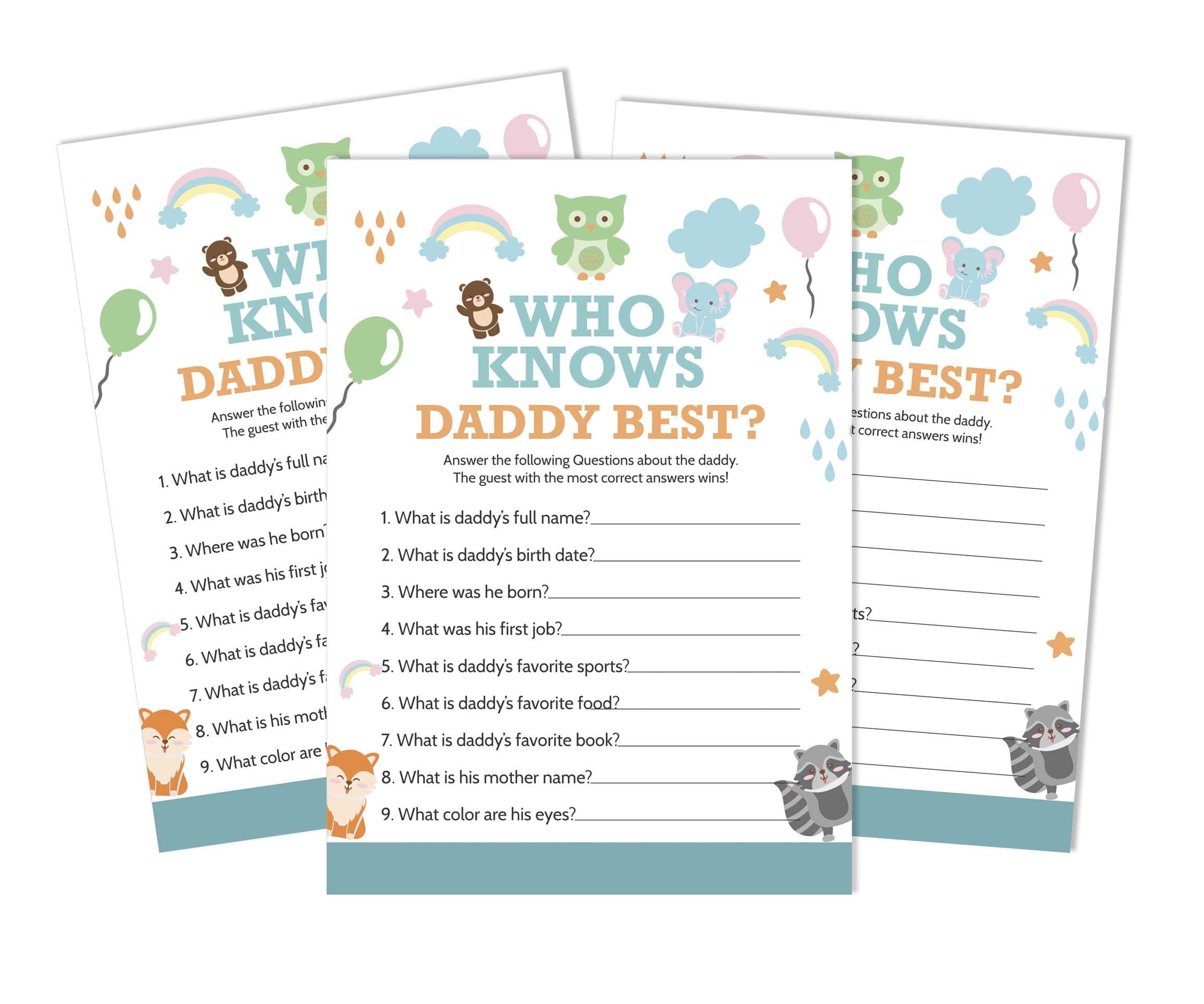 Inkdotpot 50-Pack Who Knows Daddy Best Baby Shower Game Cards-Fun ...