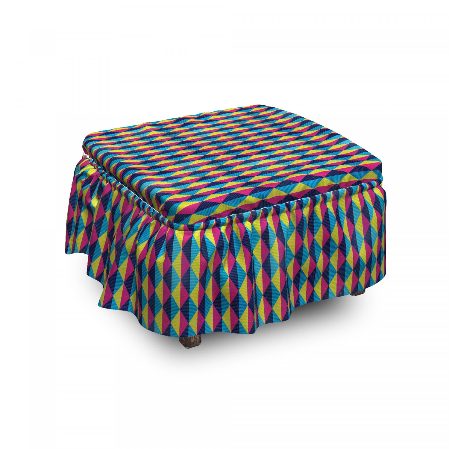 Vintage Ottoman Cover, Sixties Triangle Motifs, 2 Piece Slipcover Set ...
