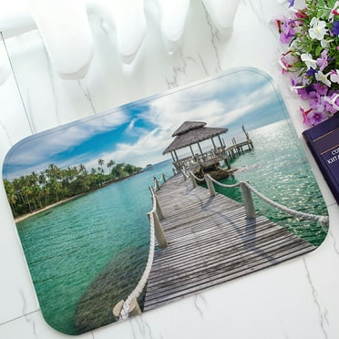 PHFZK Nautical Beach Doormat, Lighthouse Ocean Wave Rocky Beautiful ...