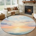 Colorful Sunset Round Area Rug 5 ft Ocean Seagull Blue Cloudy Sky ...