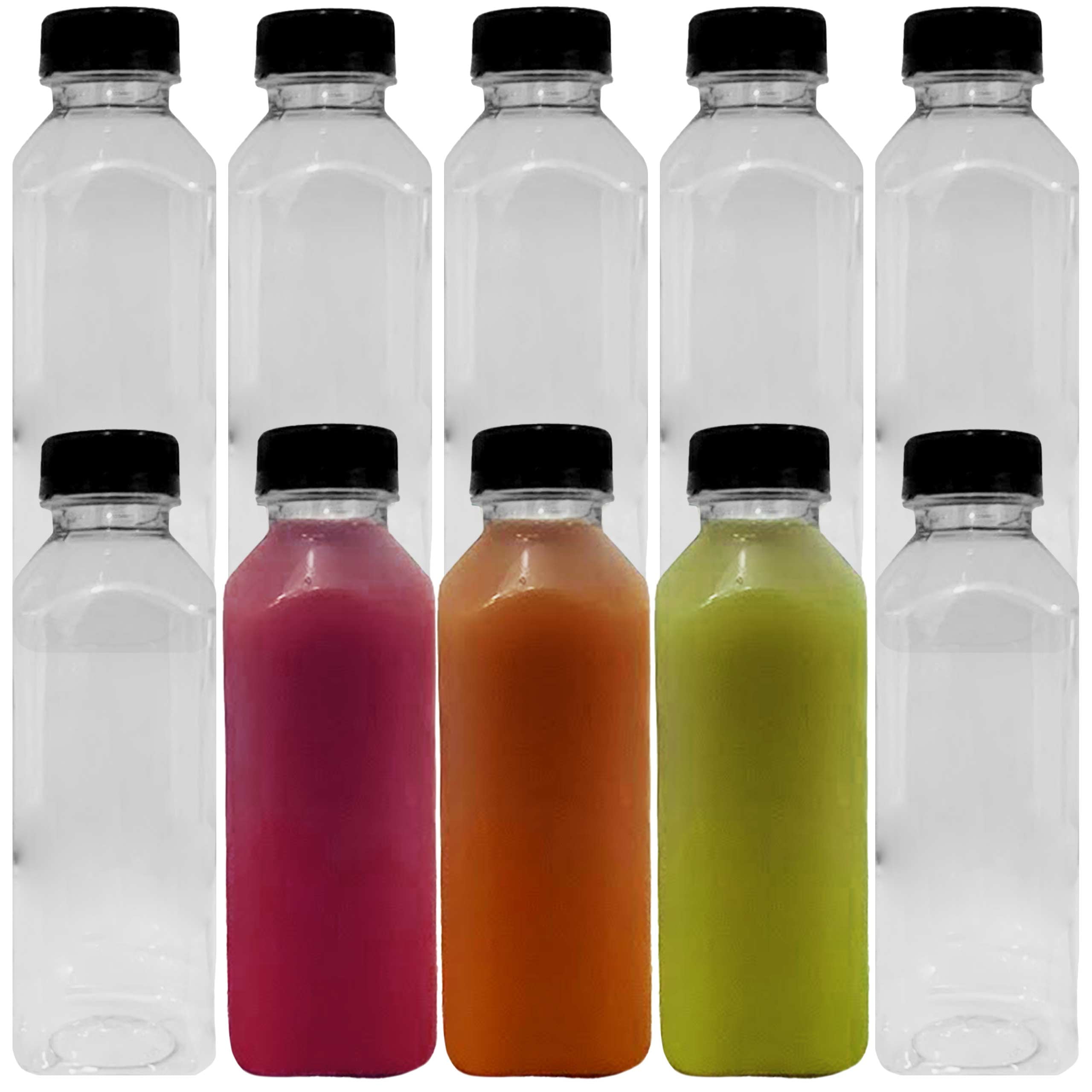 Avant Grub 16.9 fl oz Clear Reusable, Empty Juice Bottles with Lids, 10 ...