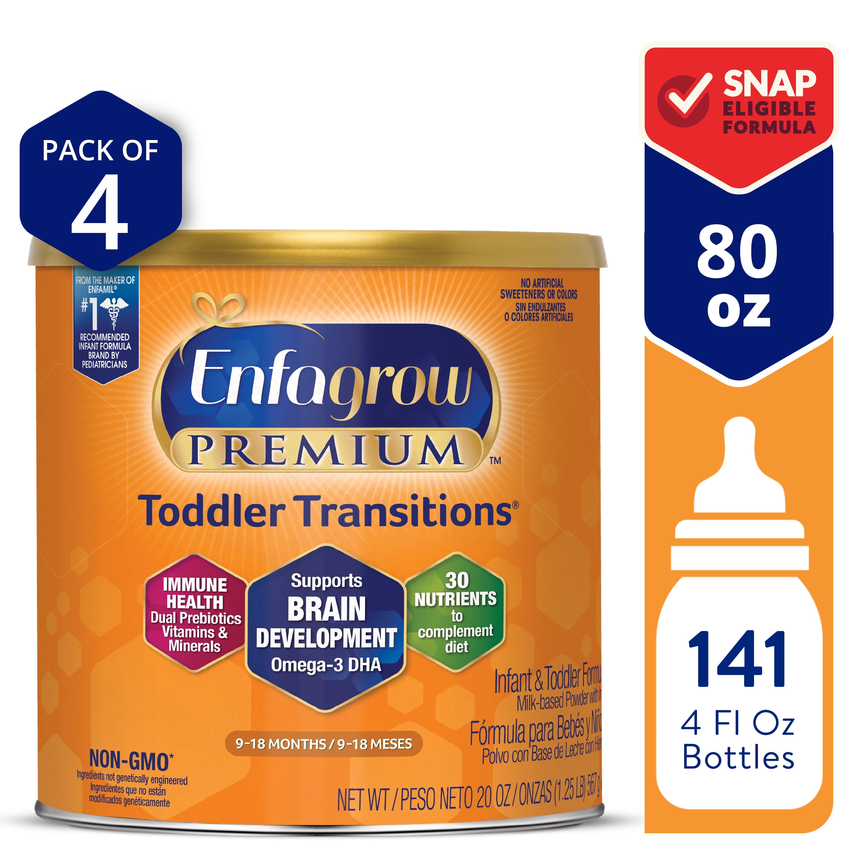 Enfagrow PREMIUM Non-GMO Toddler Transitions Formula, Omega 3 DHA, Non ...