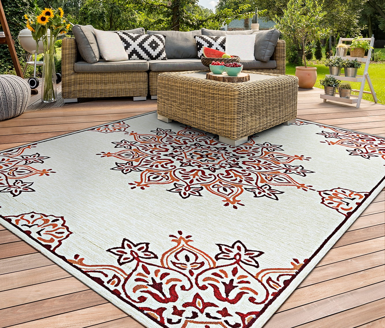 Covington Mystic Garden Sand-Red Indoor/Outdoor Area Rug - Multiple ...
