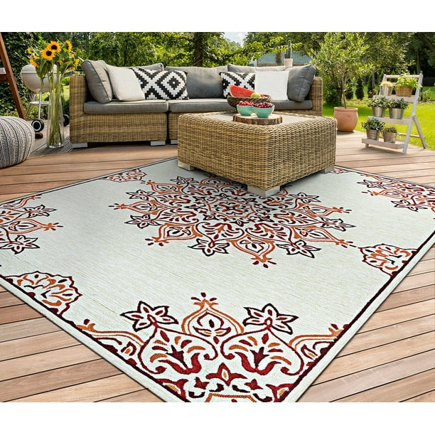 Covington Mystic Garden Sand-Red Indoor/Outdoor Area Rug - Multiple ...