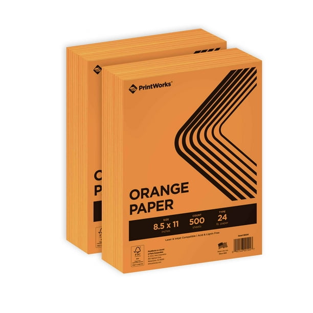 Printworks Bright Color Paper, Orange, 8.5 x 11, 24 lb, 1000 Sheets ...