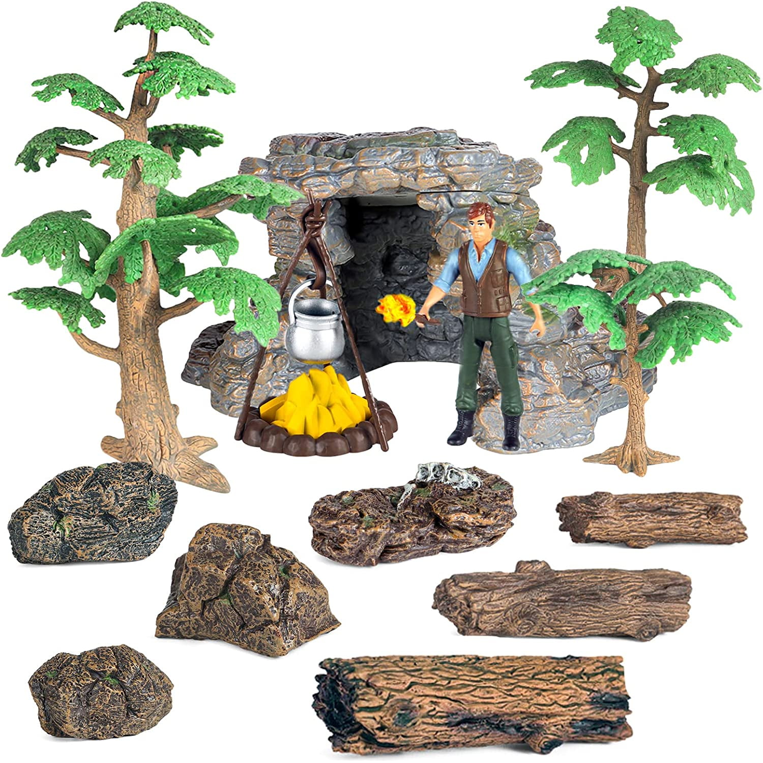 Holzlrgus Miniature Camping Figurine Set Plastic Cave People with Torch ...