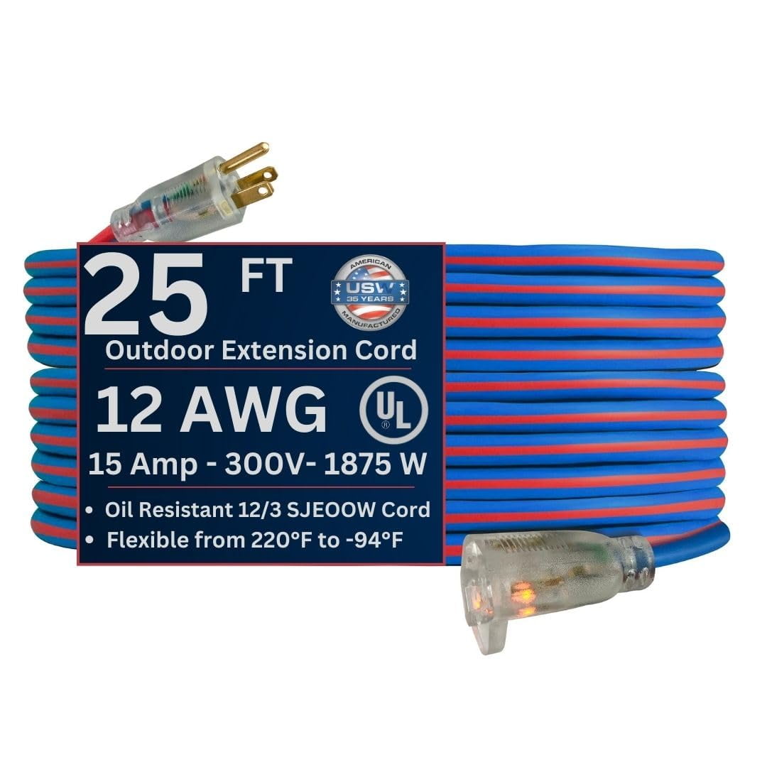 Cable de extensión US Wire 99025 12/3 25 pies SJEOW TPE azul | Bodega ...