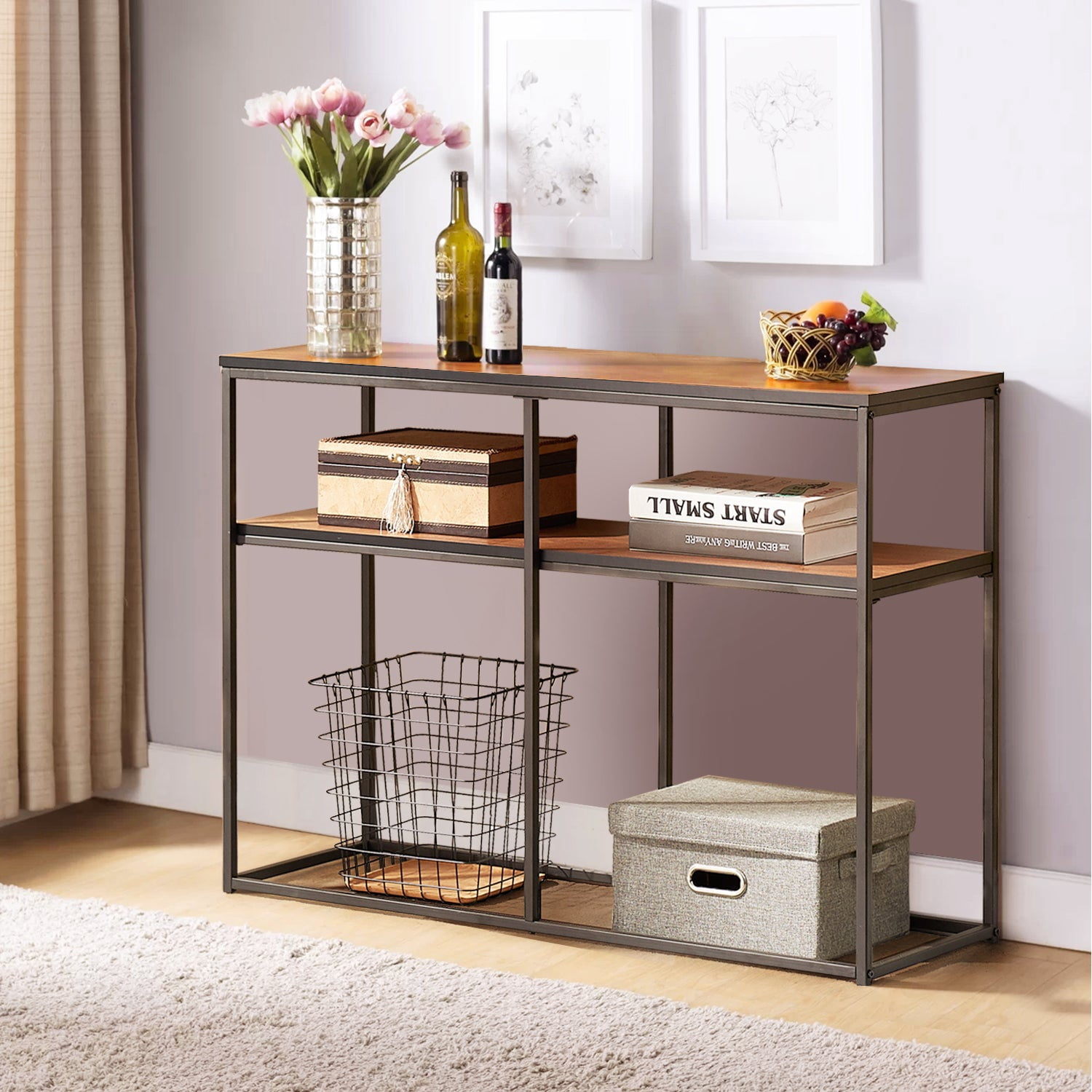 VECELO 3-Tier Console Table with Storage Shelves for Sofa Hallway ...