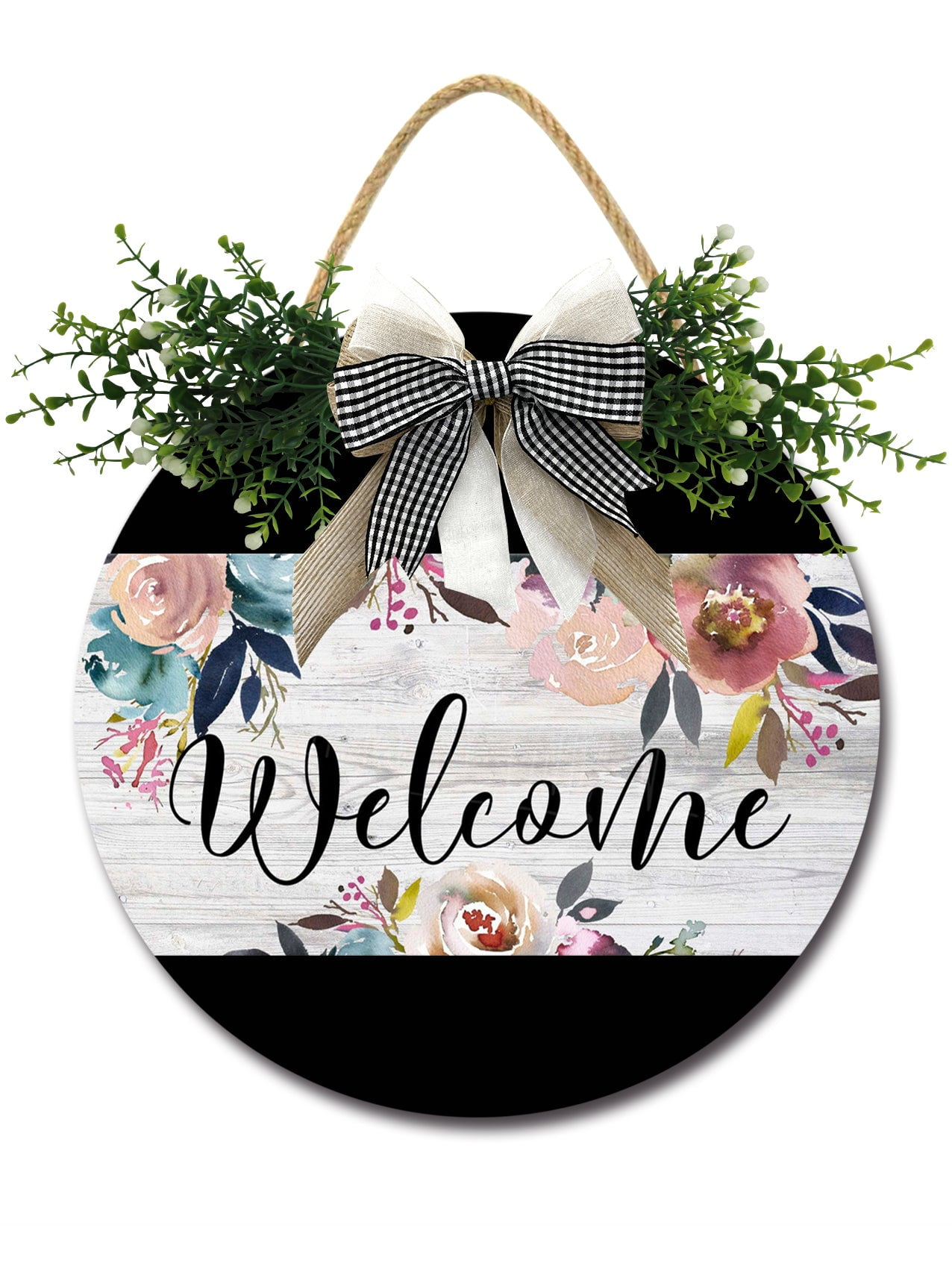 Eveokoki Welcome Sign Front Door Porch Decorations, Round Rustic Wood ...