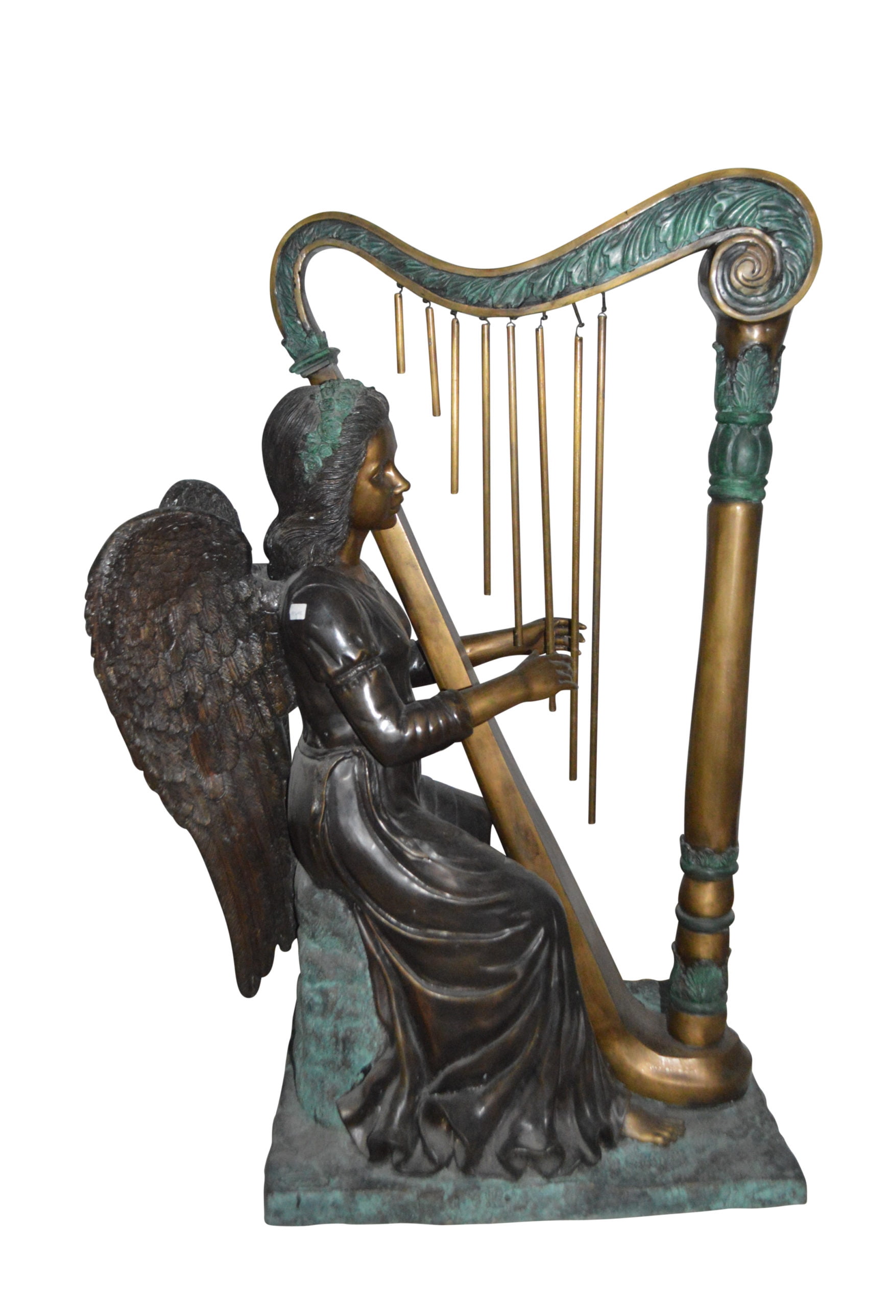 Angel playing a harp bronze statue - Size: 30"L x 15"W x 44"H ...