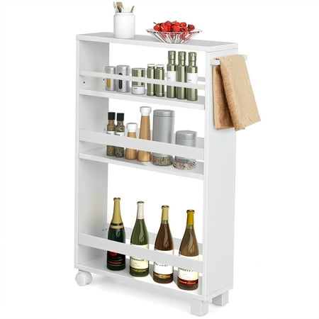 Costway 4-Tier Slim Kitchen Storage Cart Narrow Slide Out Trolley ...