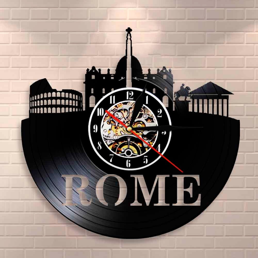 Rome Skyline Wall Clock Italy Capital Cityscape Vinyl Record Wall Clock ...