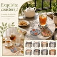 8-Piece Stone Ceramic Coaster Set with Metal Holder, Vintage Floral ...