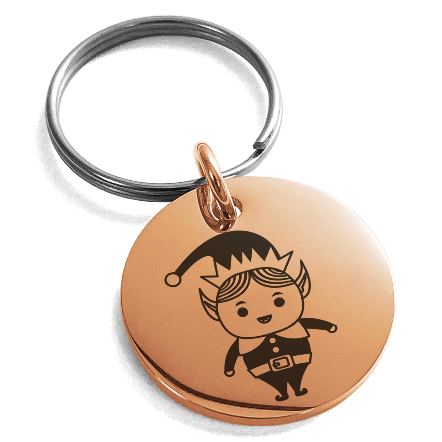 Gold Plated Stainless Steel Happy Elf Engraved Small Medallion Circle ...