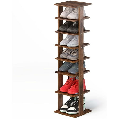 7 Tiers Vertical Shoe Rack, Entryway Slim Wooden Shoes Racks, Skinny ...