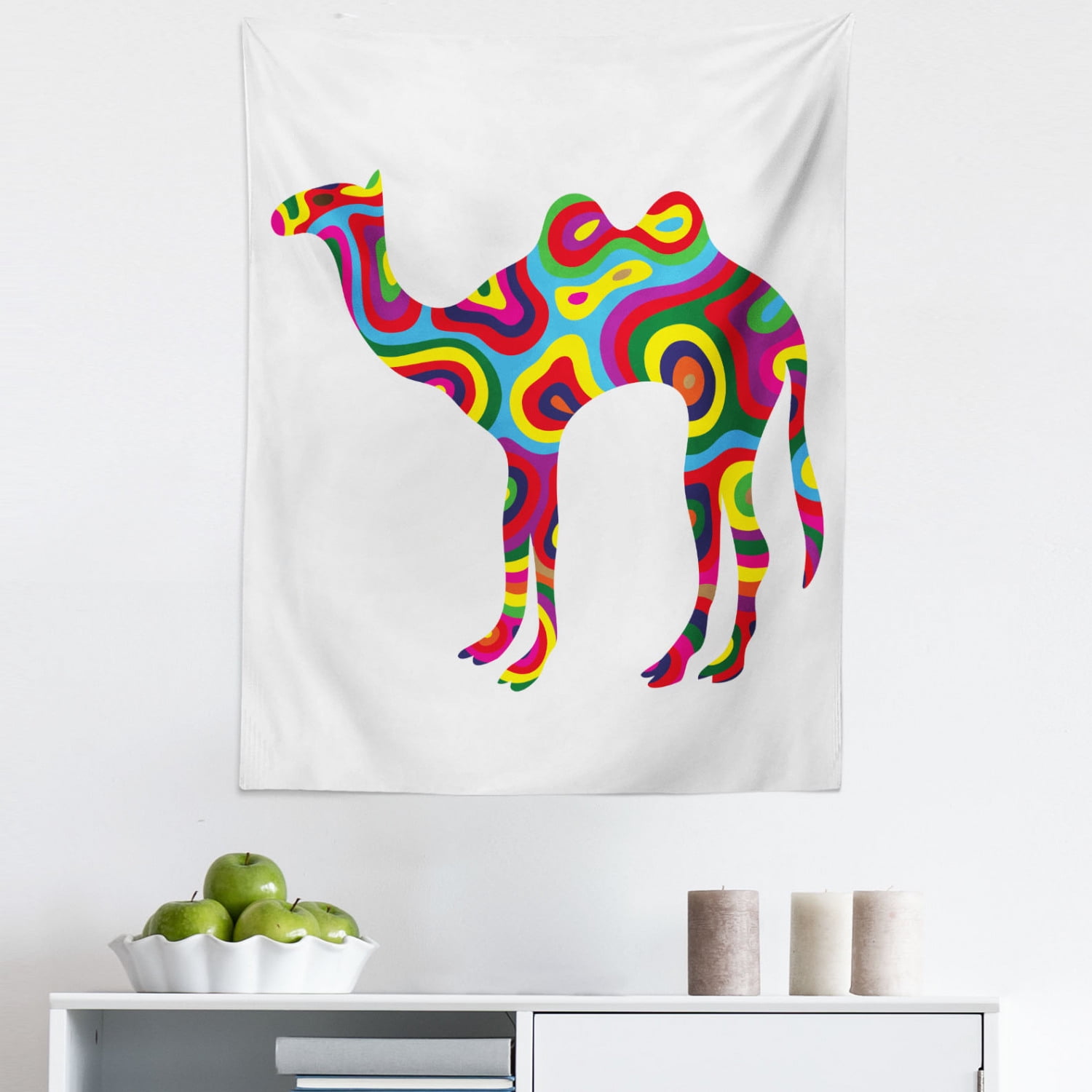 Trippy Tapestry, Colorful Featured Camel Abstract Trippy Shapes and ...