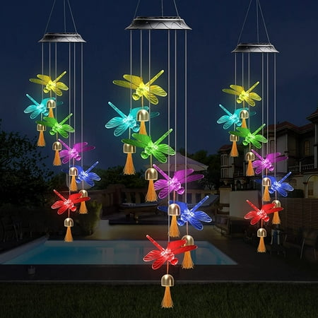 Solar Butterfly Wind Chimes wish Bells,7 Color Changing Solar Wind ...