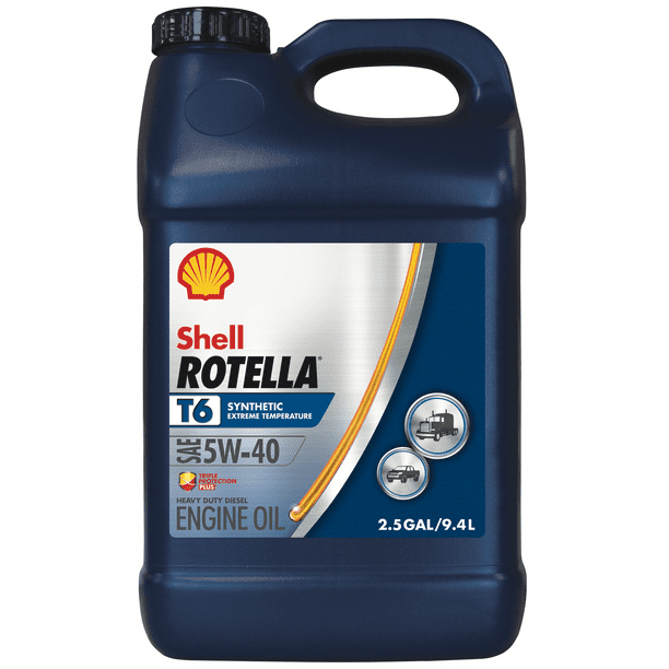 Shell Rotella T6 Full Synthetic 5W-40 Diesel Engine Oil, 2.5 Gallon ...