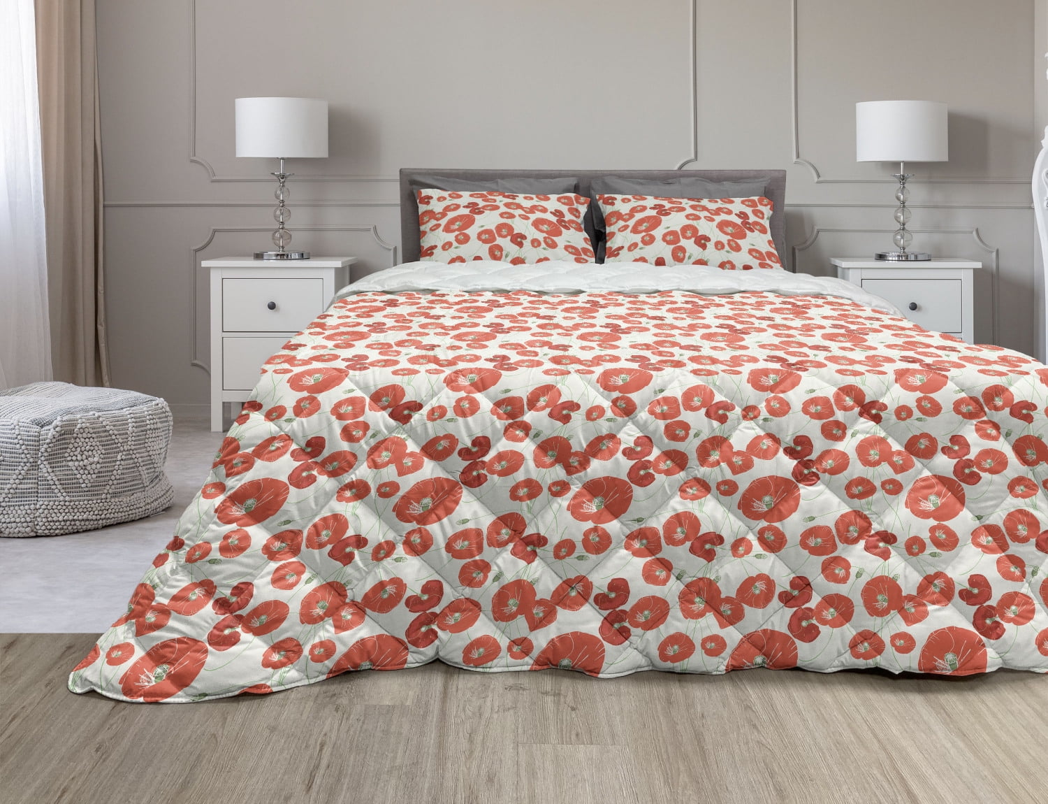 Poppy Flower Comforter & Sham Bedding Set, Hand-drawn Illustration of ...