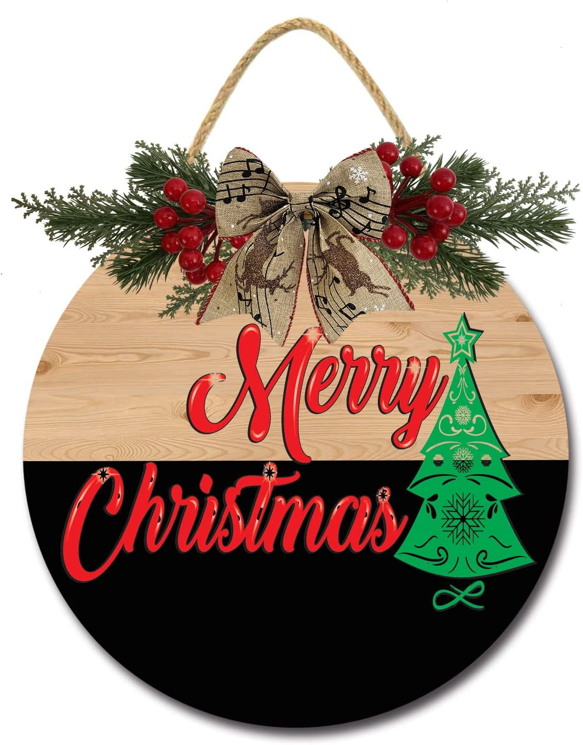 Eveokoki 12" Christmas Wreaths for Front Door, Christmas Wooden Sign ...