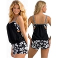 ANFUZAI Turquoise Floral Print Tankini Set - Blouson Tank Top with ...