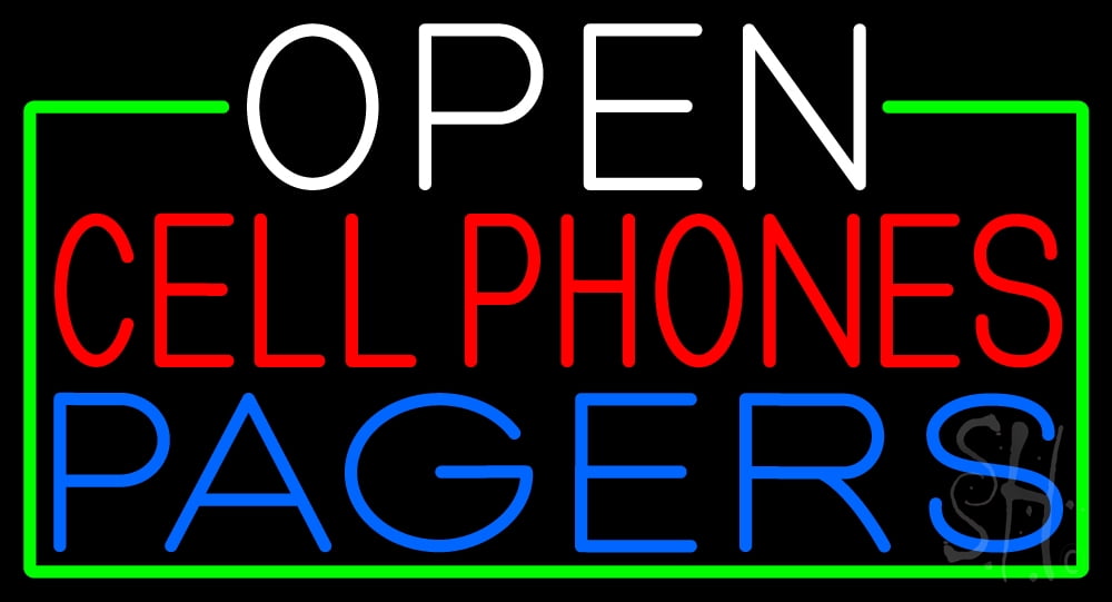 Open Cell Phones Pagers With Green Border LED Neon Sign 20 x 37 ...