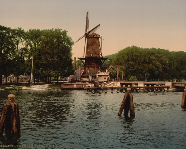 Print: The Spaarne And Windmill, Haarlem, Holland, circa 1890 - Walmart.com