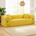 MAYEERTY 83" Yellow Corduroy 3-Seater Sofa, 600lbs Pocket Spring No ...