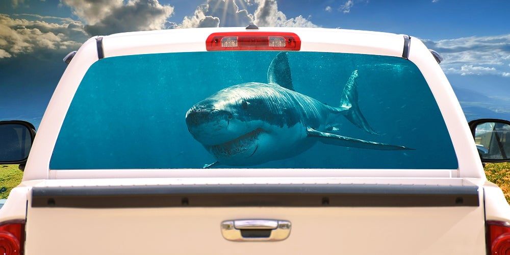 GREAT WHITE Rear Window Graphic truck view thru vinyl decal back ...