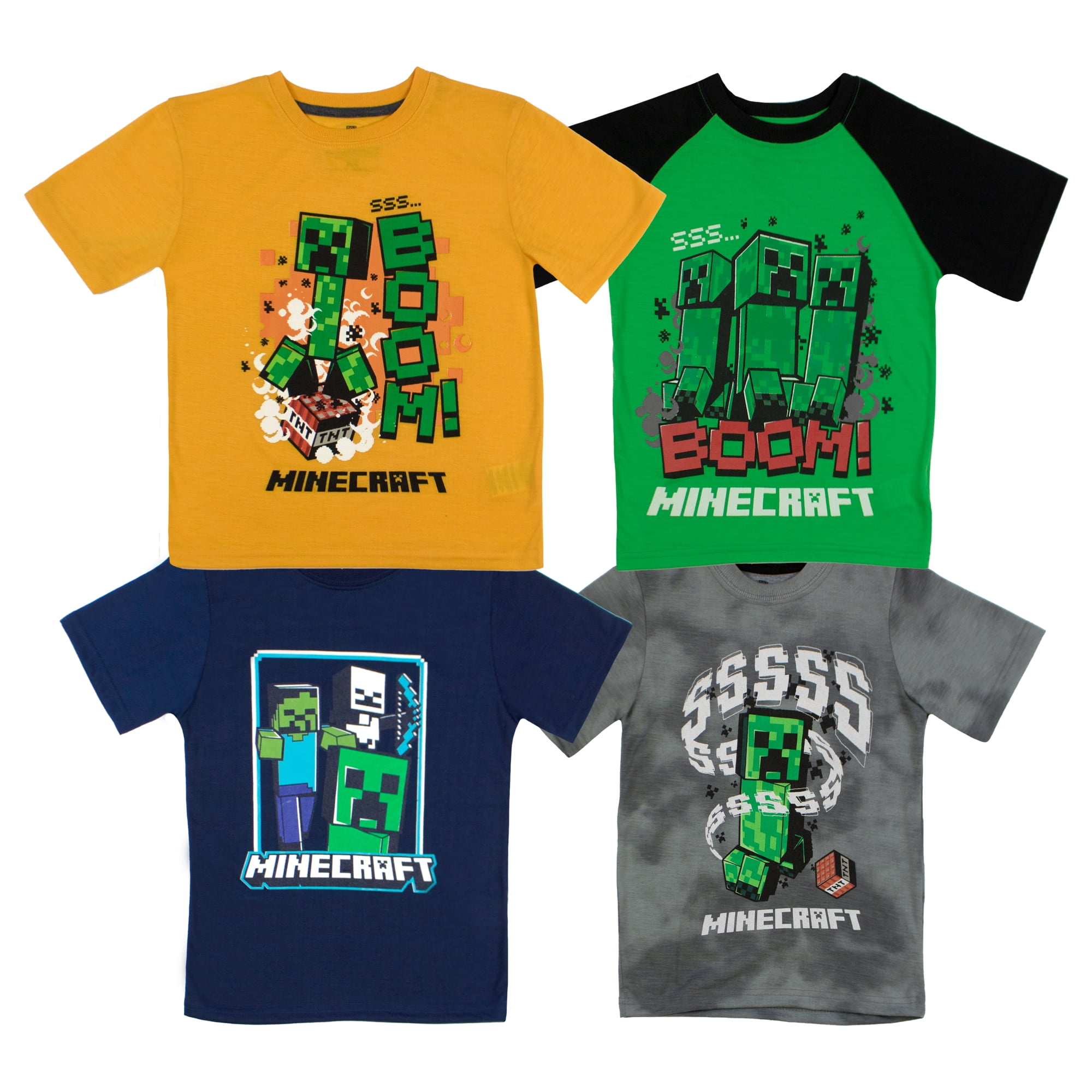 Minecraft Creeper 4 Pack T-Shirt Bundle Set, Shirts for Boys 4-Pack Set ...
